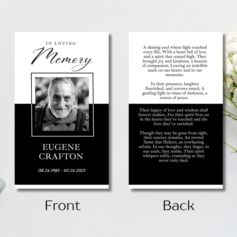 Digital Funeral Prayer Cards Template for Men, Male Memorial Card ...