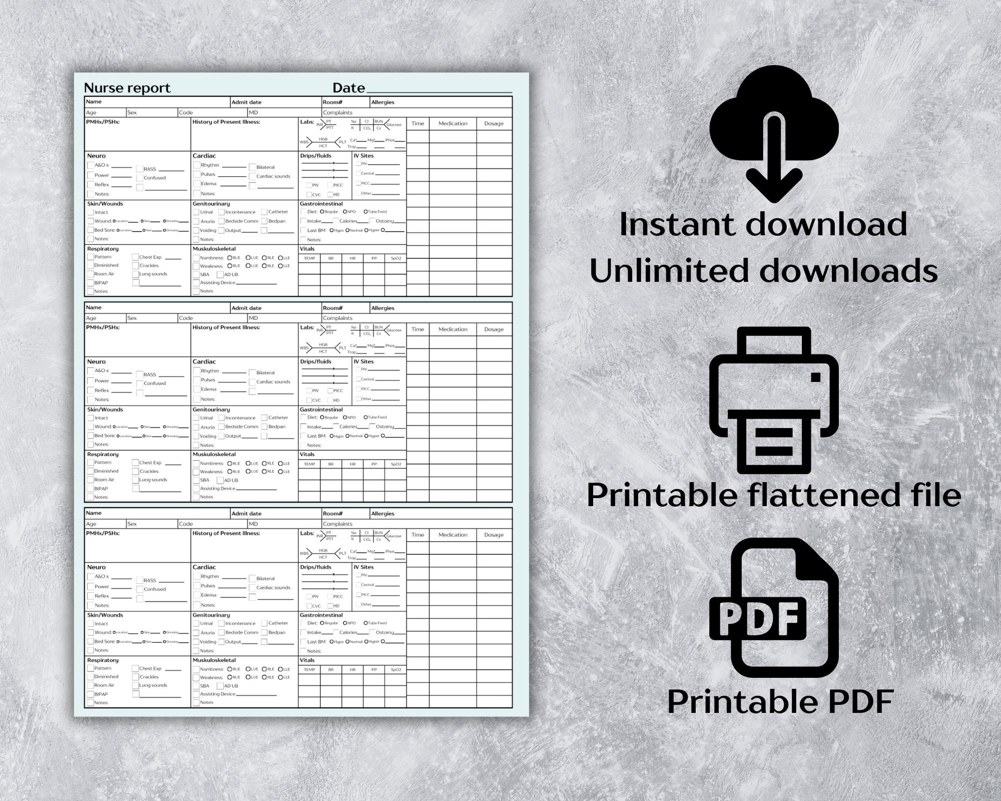 3 Patient Nursing Report Sheet Med Surg, ICU Nurse Brain Sheet, SBAR ...