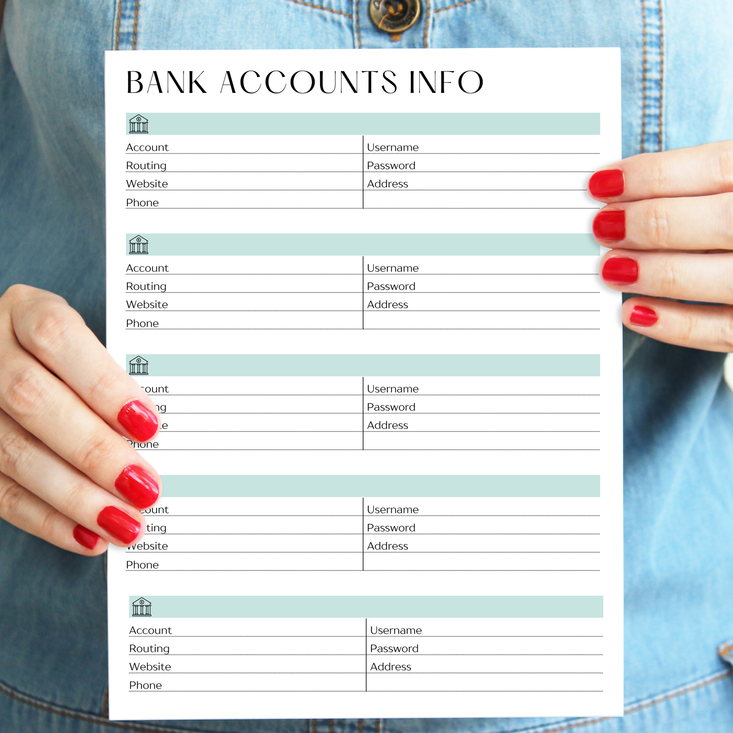 Bank Account Info Tracker Printable A4&US Letter - Etsy