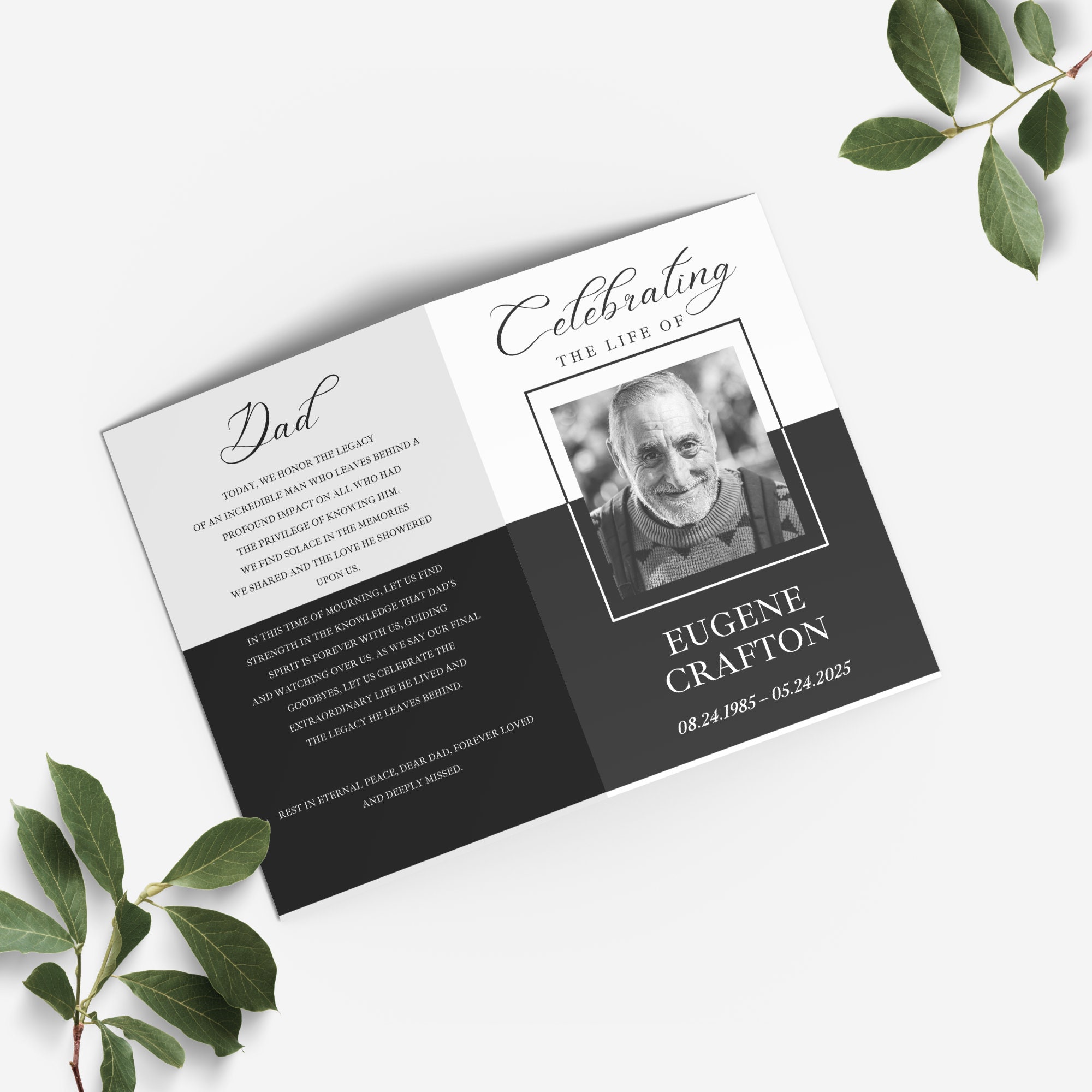Celebration of Life Invitation, Obituary Template for Father, Bifold ...