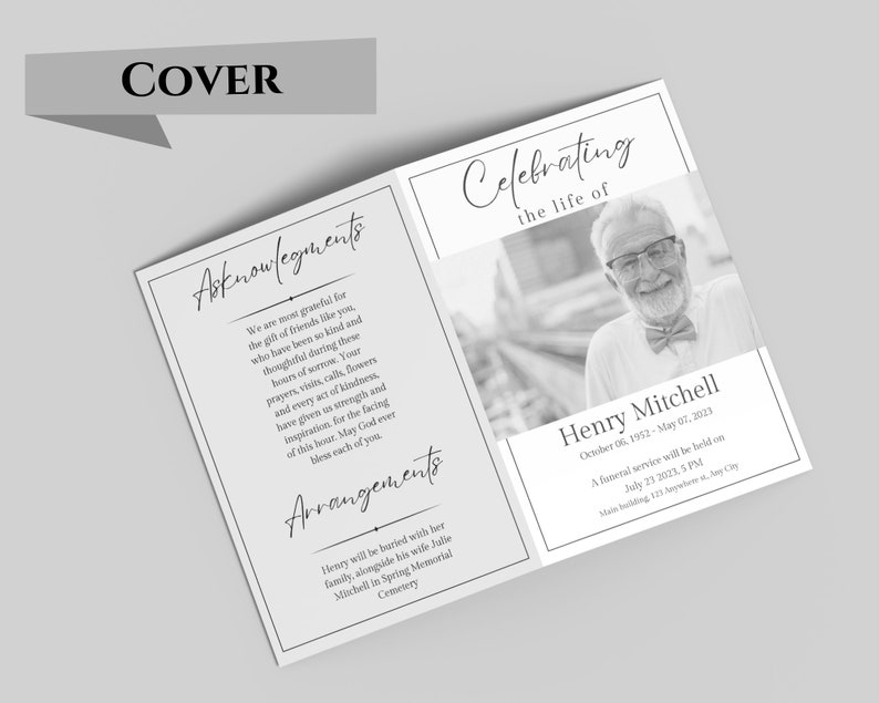 Funeral Program Template for Man, Obituary Template, Memorial Program ...