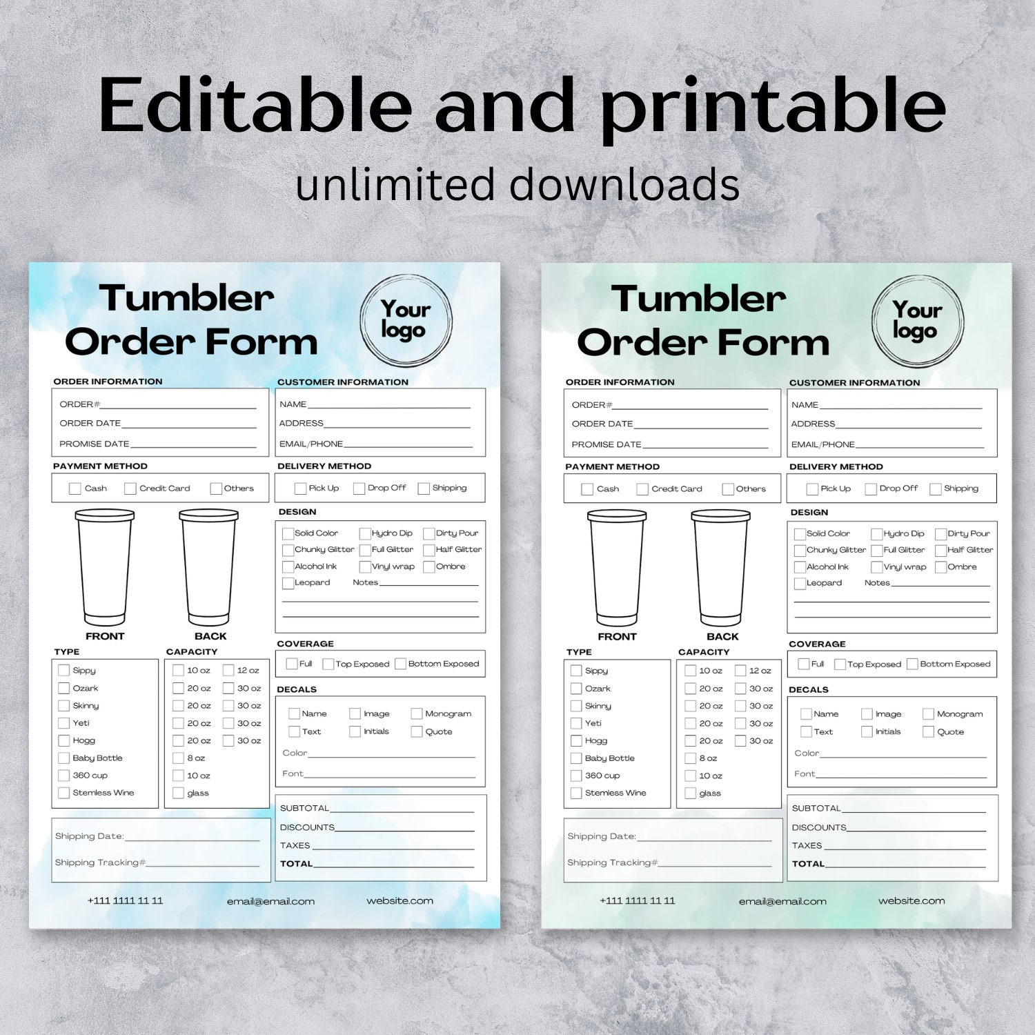 5 Custom Tumbler Order Form Templates Editable and Printable - Etsy