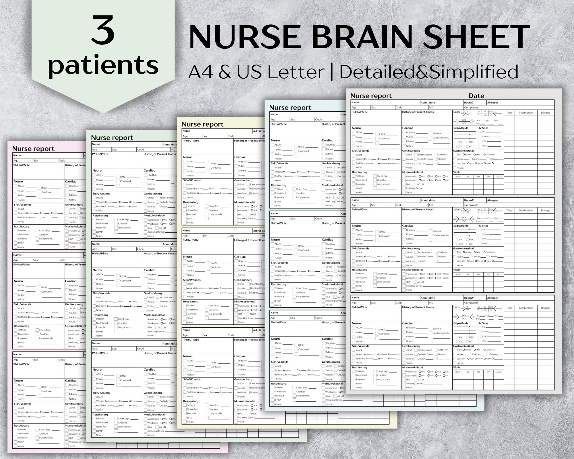 3 Patient Nursing Report Sheet Med Surg ICU Nurse Brain - Etsy