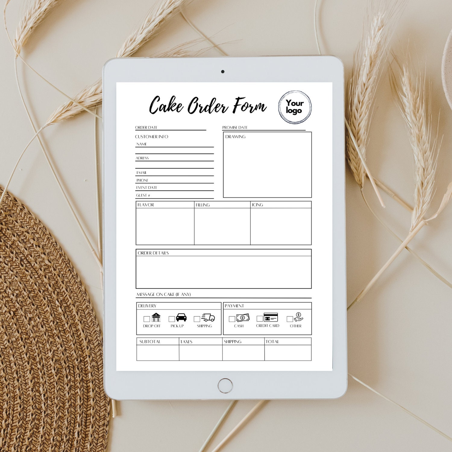 Custom Cake Order Form Template, Bakery Order Form, Order Fill Out Form ...