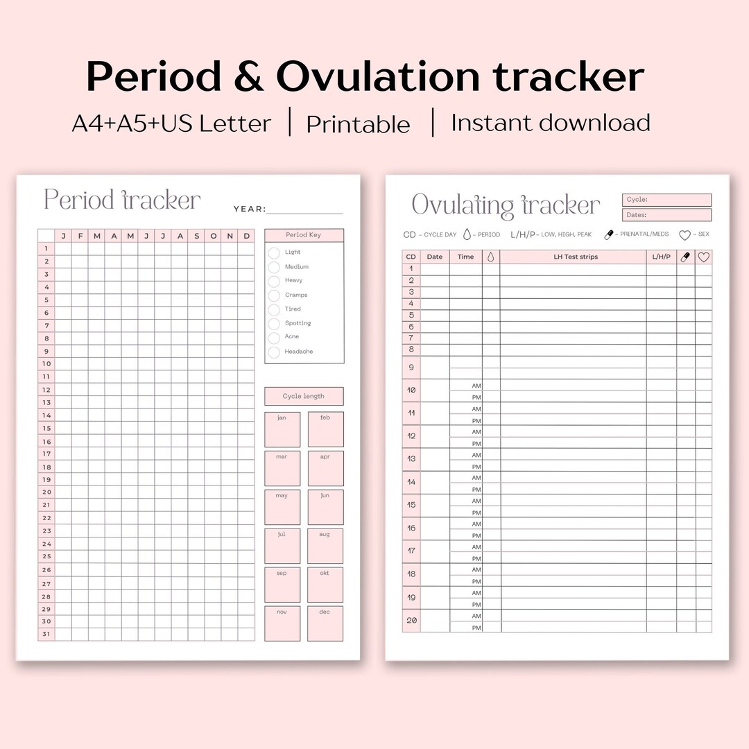 Digital Period Tracker Printable, Ovulation Tracker, Fertility Tracker ...