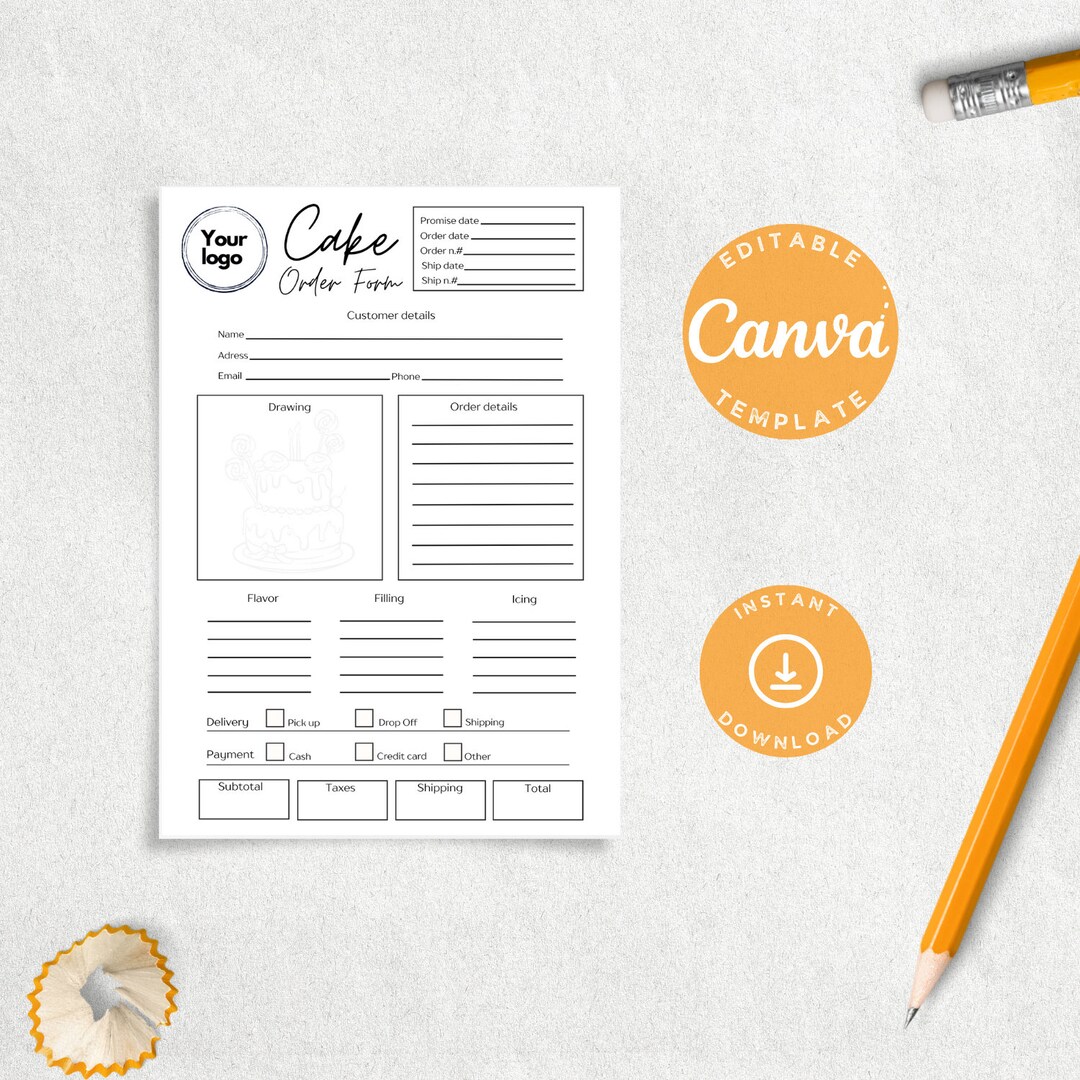 Cake Order Form Template, Wedding Cake Order Form, Custom Cake Order ...