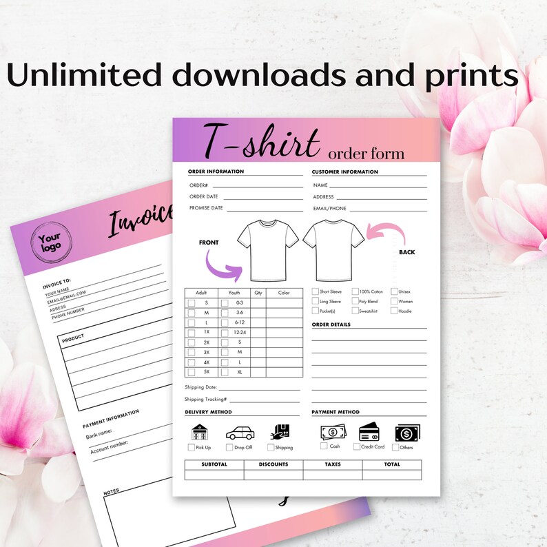 Editable T-shirt Order Form and Invoice Template for Small Business ...