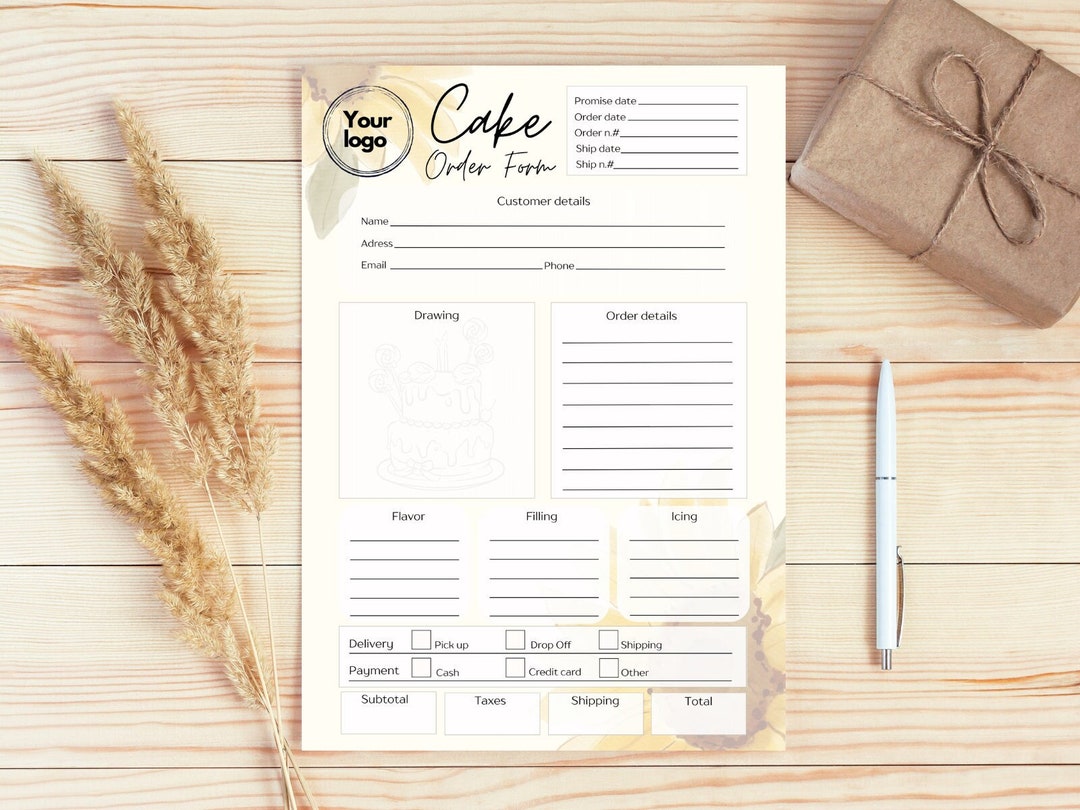Cake Order Form and Invoice Template, Wedding Cake Order Form - INSTANT ...