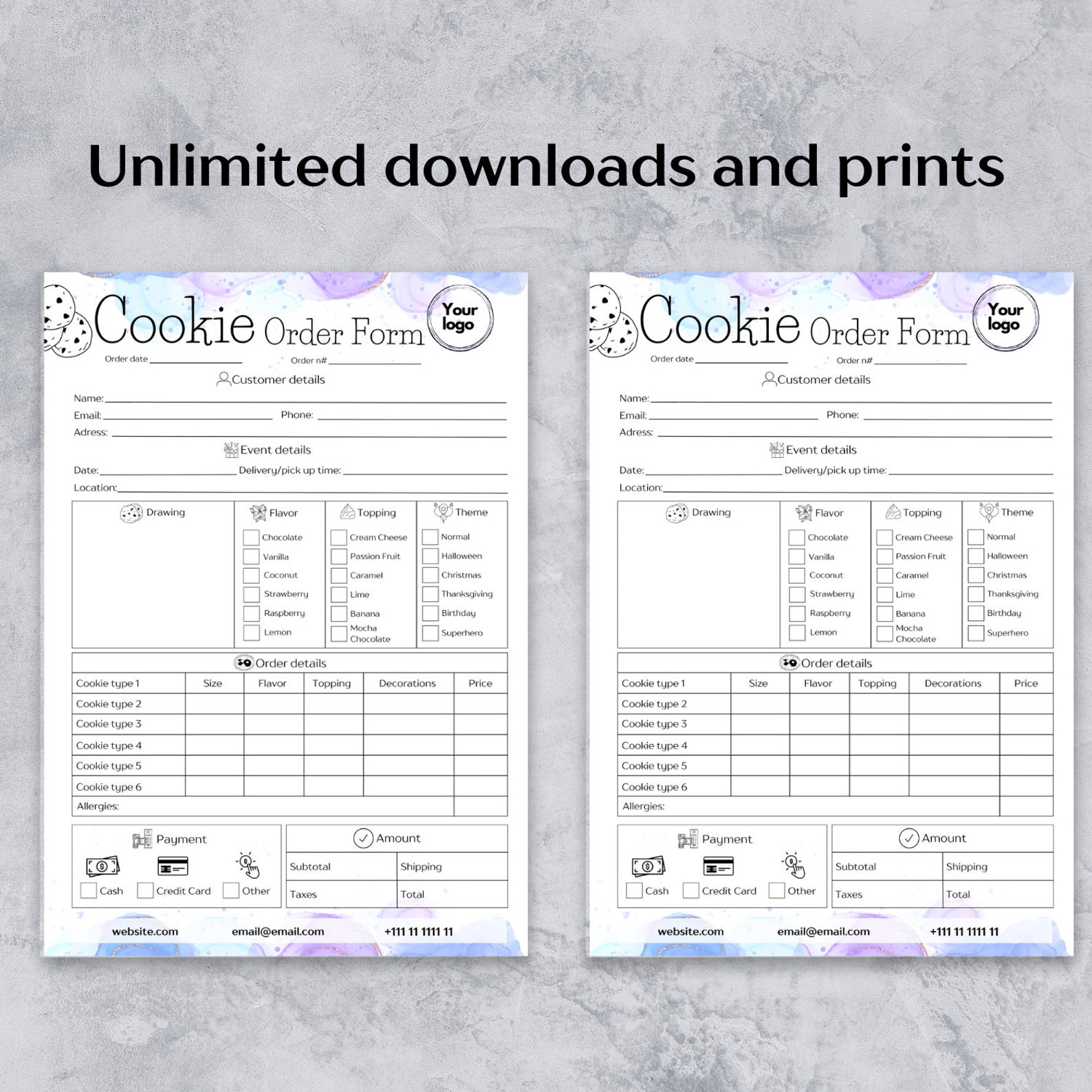 Printable Cookie Order Form Template, Editable Bakery Order Form - A4 ...