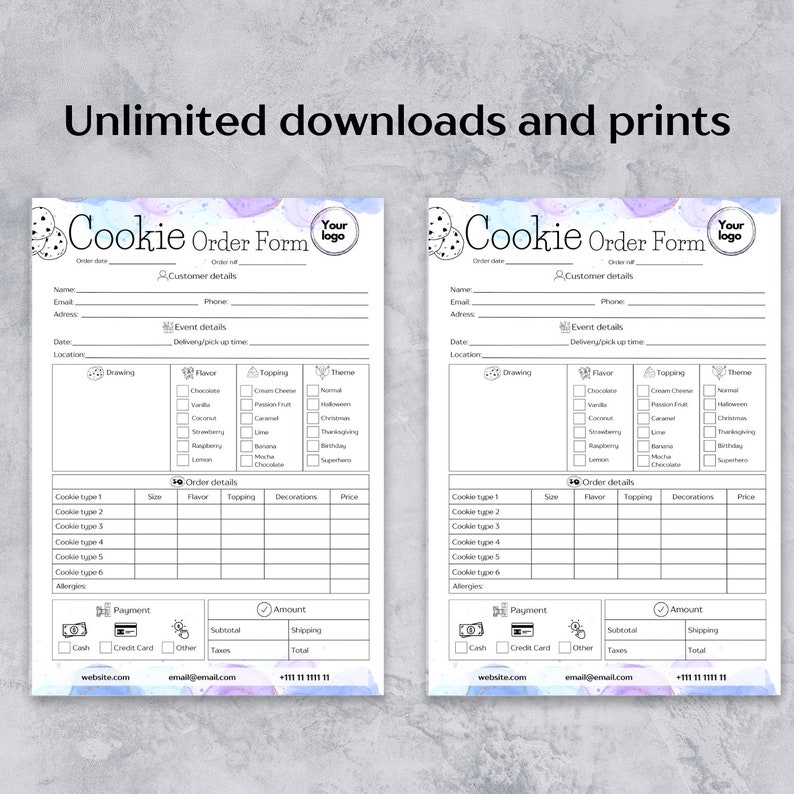 Printable Cookie Order Form Template, Editable Bakery Order Form - A4 ...