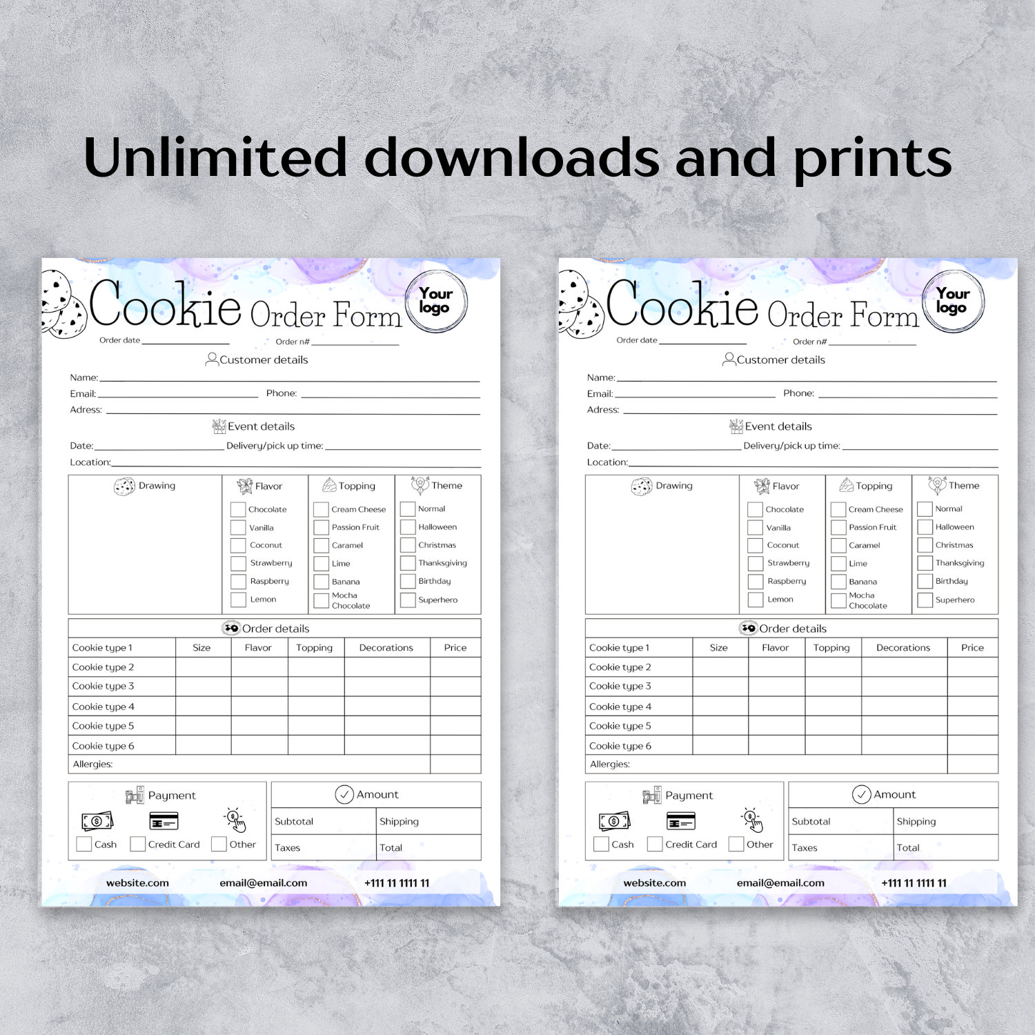 Printable Cookie Order Form Template, Editable Bakery Order Form - A4 ...