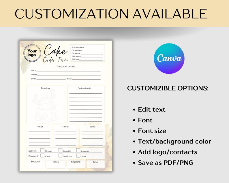 Wedding Cake Order Form and Invoice Template, Bakery Cake Order Form ...
