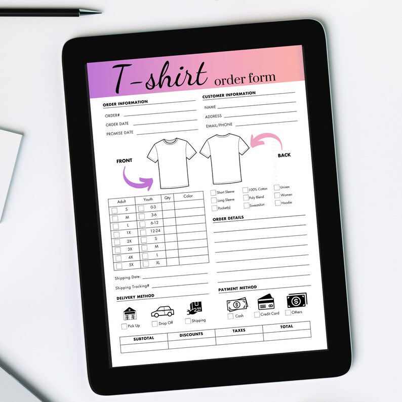 Editable T-shirt Order Form and Invoice Template for Small Business ...
