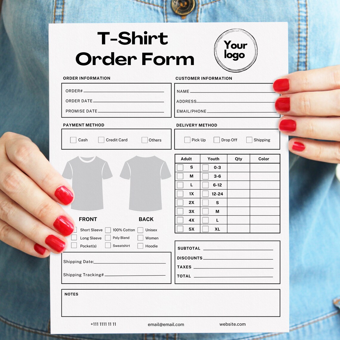 Editable T-shirt Order Form, Printable Tshirt Order Form A4&US Letter ...