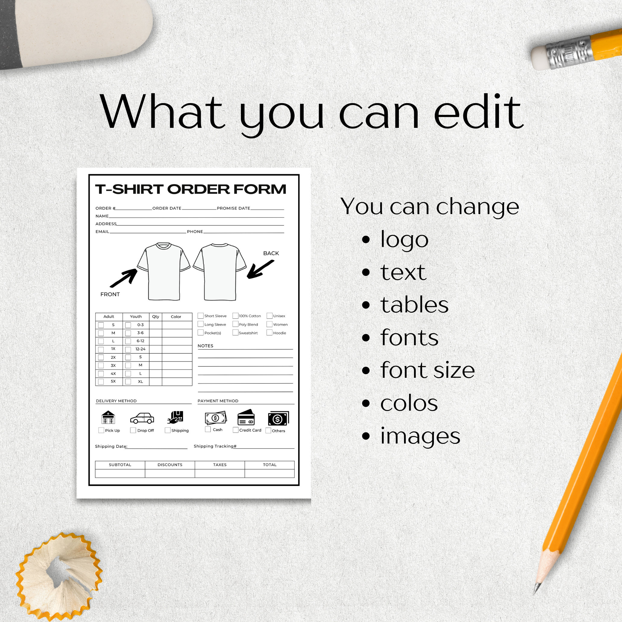 Tshirt Order Form Template Editable, T Shirt Order Form Template, Shirt ...