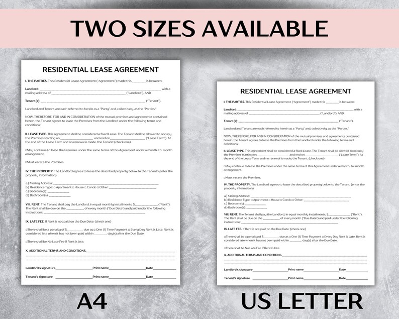 Residential Lease Agreement Template, Landlord Forms, Printable PDF -A4 ...