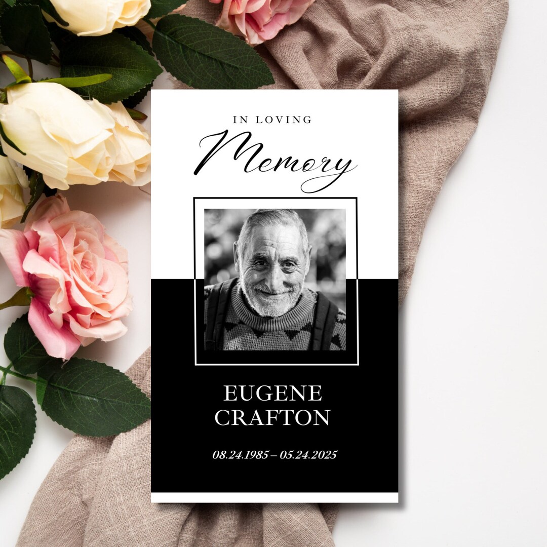 Digital Funeral Prayer Cards Template for Men, Male Memorial Card ...