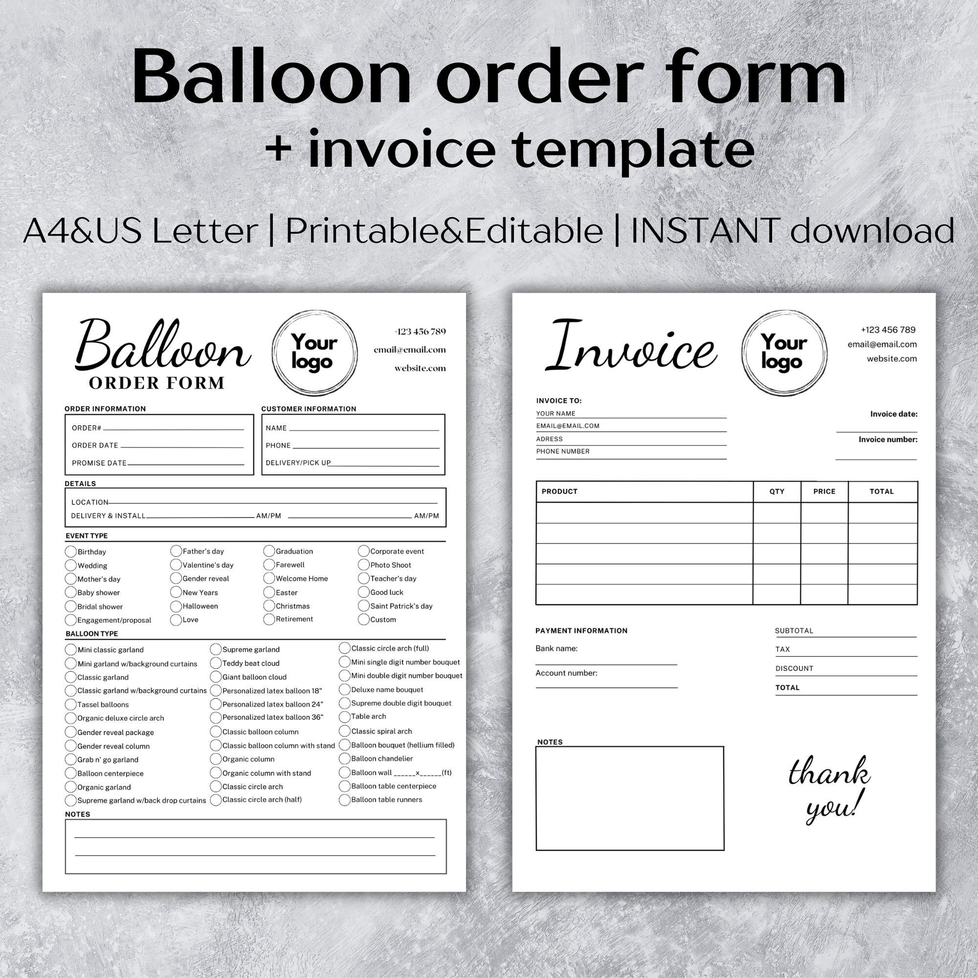 Balloon Order Form and Invoice Template, Balloon Order Tracker Template ...
