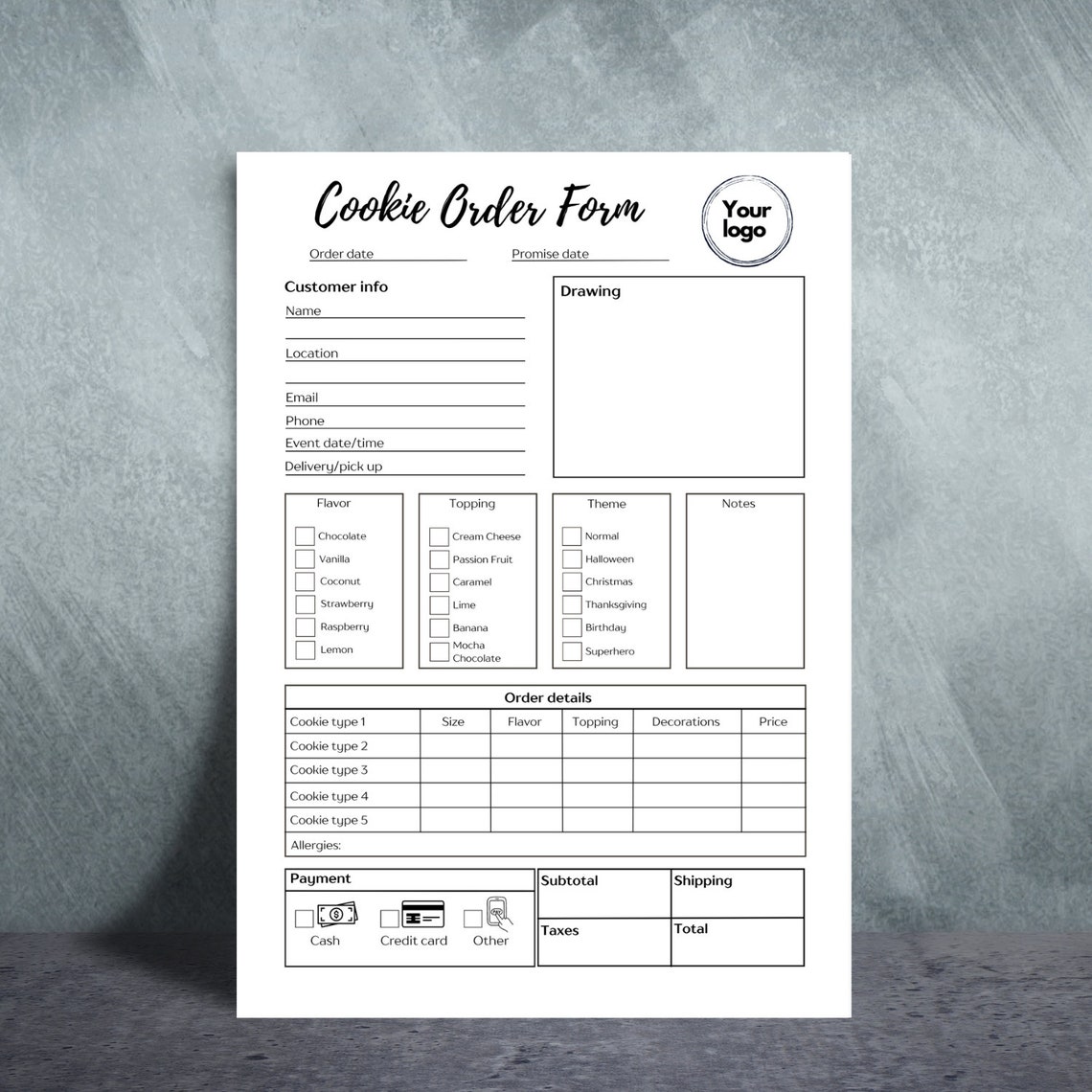 Editable Cookie Order Form Template Printable Bakery Order - Etsy