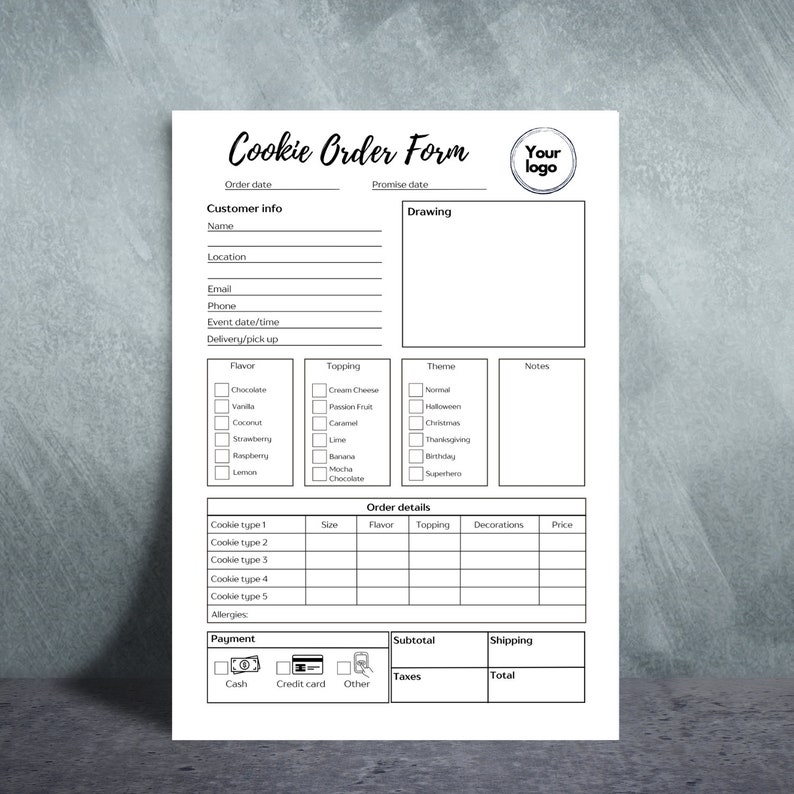 Editable Cookie Order Form Template, Printable Bakery Order Form - A4 ...
