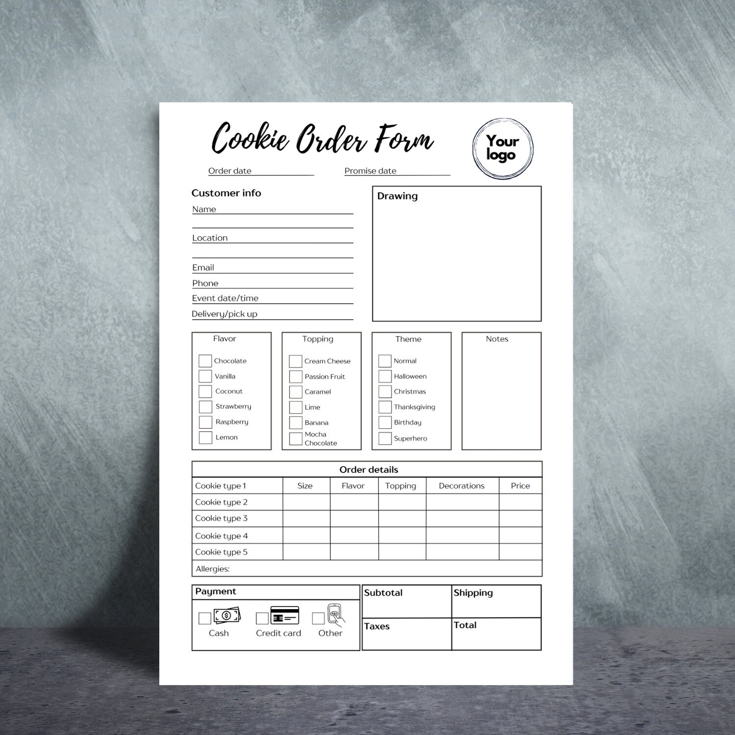 Editable Cookie Order Form Template, Printable Bakery Order Form - A4 ...