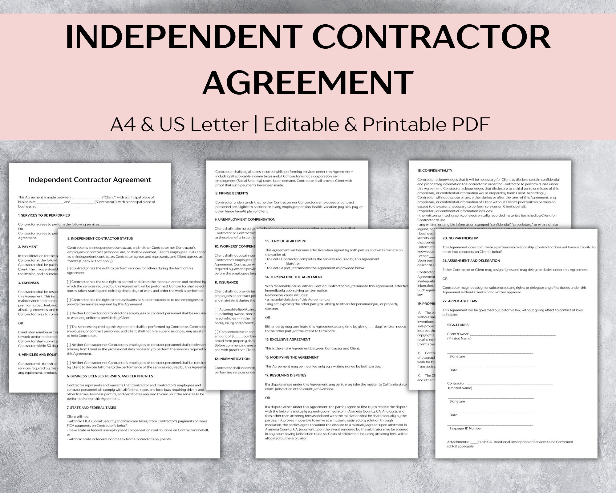 Independent Contractor Agreement, Contractor Contract Template ...