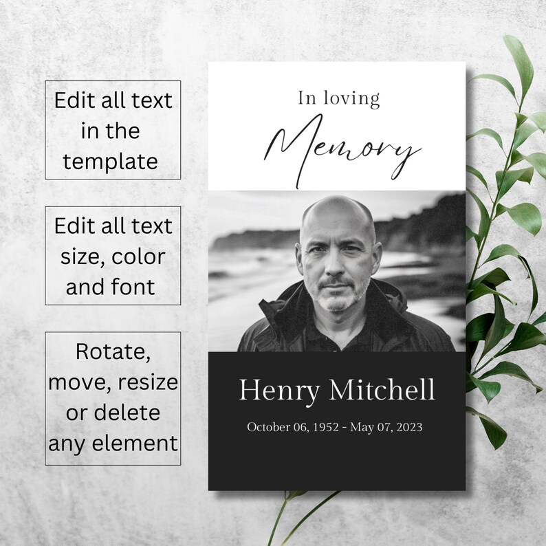 Funeral Prayer Card Template for Man, Funeral Memory Cards, Memorial ...