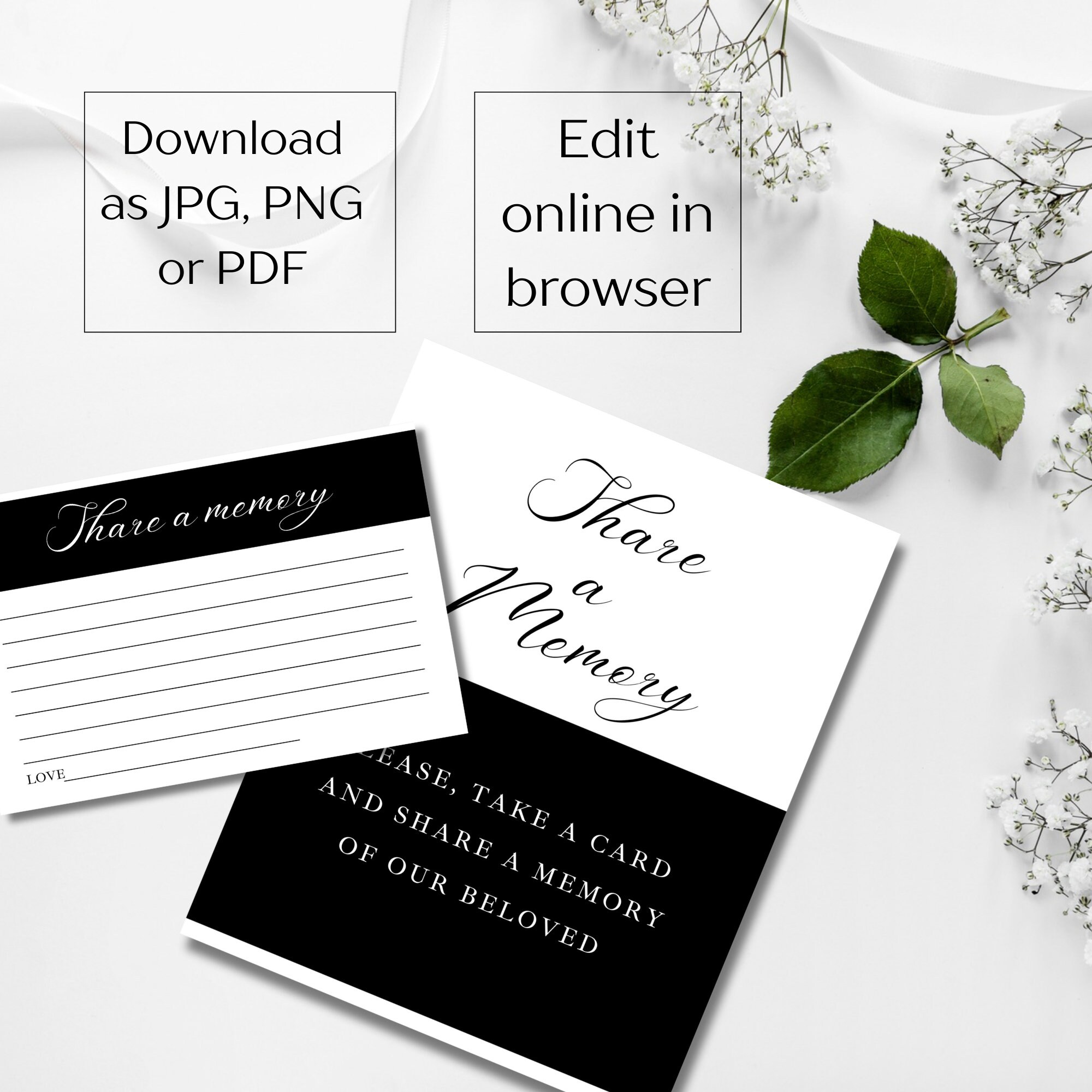 Please Share a Memory Table Sign & Card, Funeral Memory Cards, Memorial ...