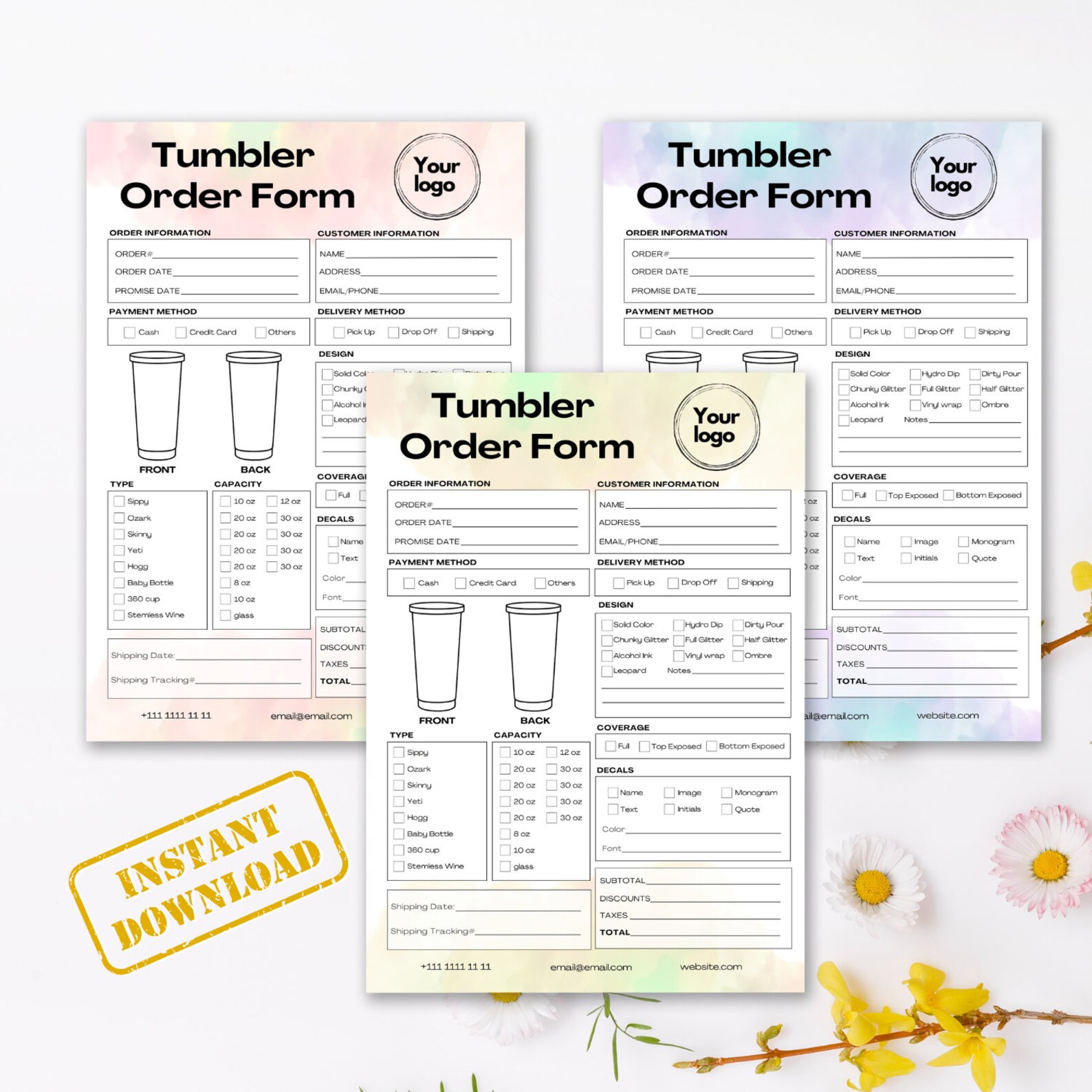 Tumbler Order Form Template Editable 5 Order Form Templates - Etsy