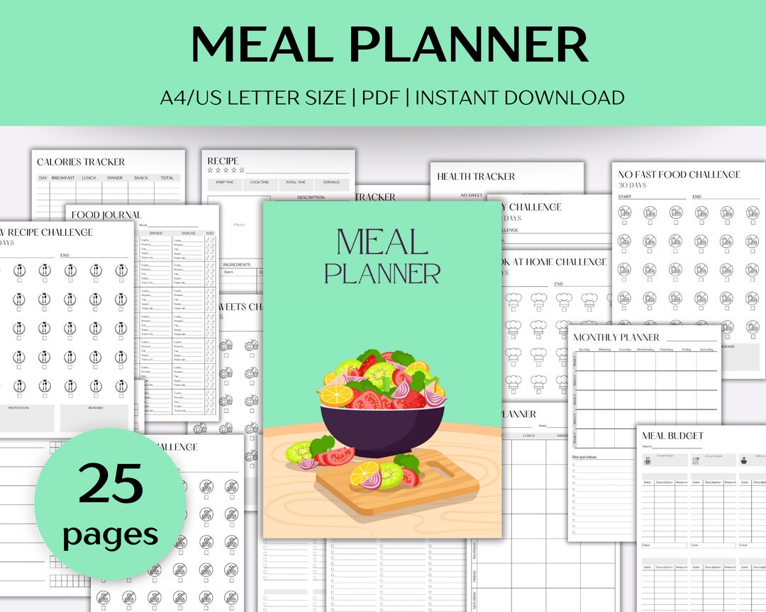 Family Meal Planner and Grocery List, Printable Meal Prep Planning ...