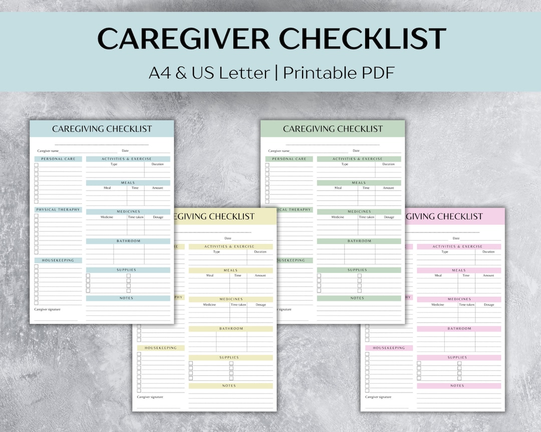 Editable Caregiver Checklist Template, Caregiving Daily Log - Printable PDF - Etsy