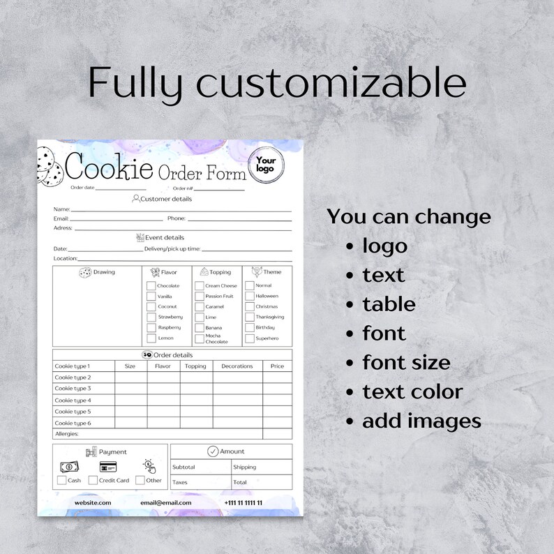 Printable Cookie Order Form Template, Editable Bakery Order Form A4/US ...
