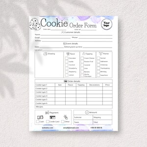 Printable Cookie Order Form Template, Editable Bakery Order Form - A4 ...