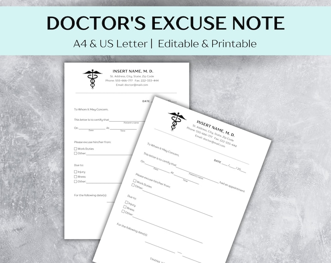 Doctors Excuse Note Template Editable, Fake Doctors Note, Excuse ...