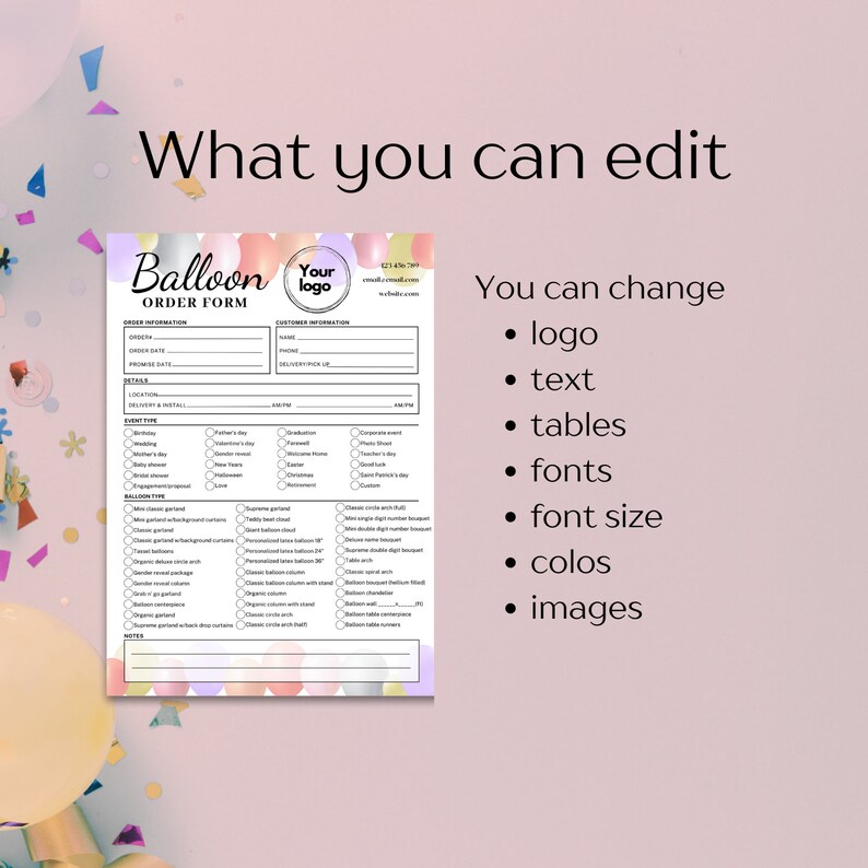Balloon Order Form and Invoice Template, Balloon Order Tracker Template ...
