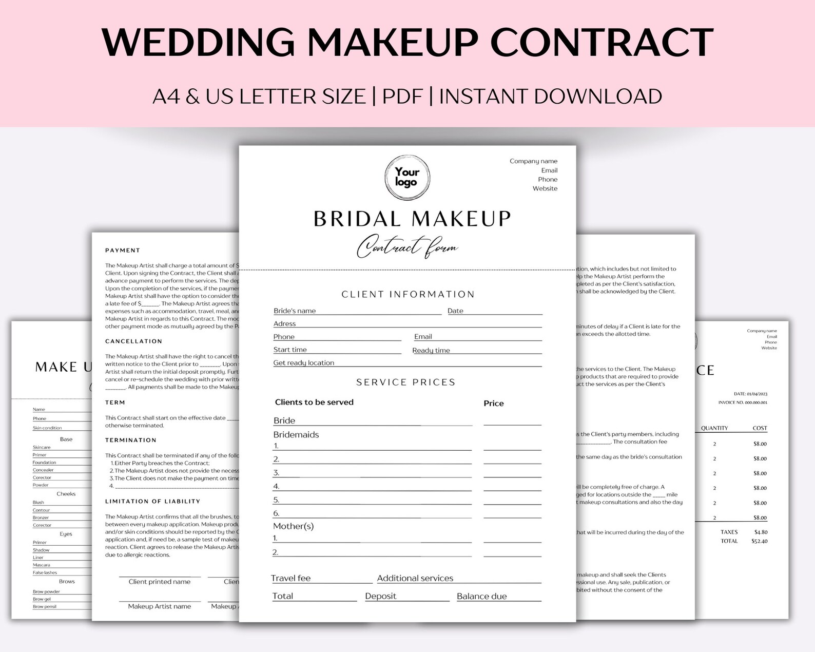 Bridal Makeup Artist Contract Template: Wedding Forms, Digital Download ...