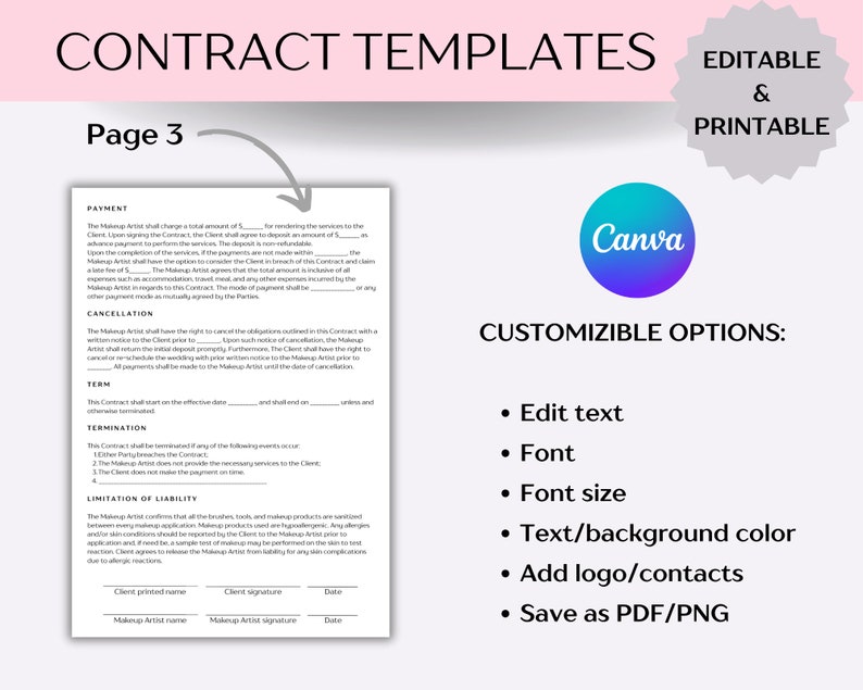 Bridal Makeup Artist Contract Template: Wedding Forms, Digital Download ...