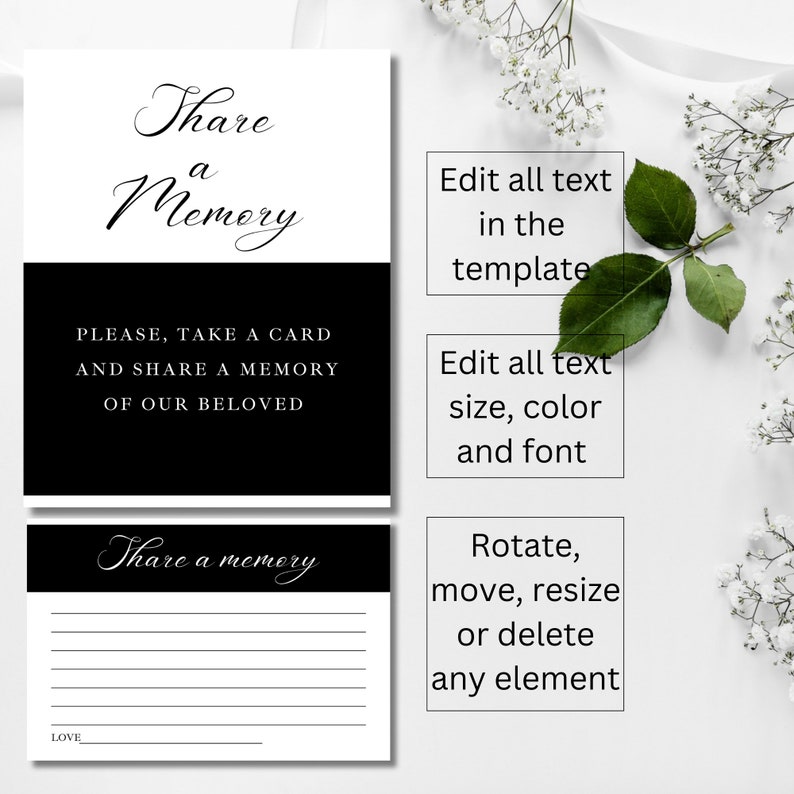 Please Share a Memory Table Sign & Card, Funeral Memory Cards, Memorial ...