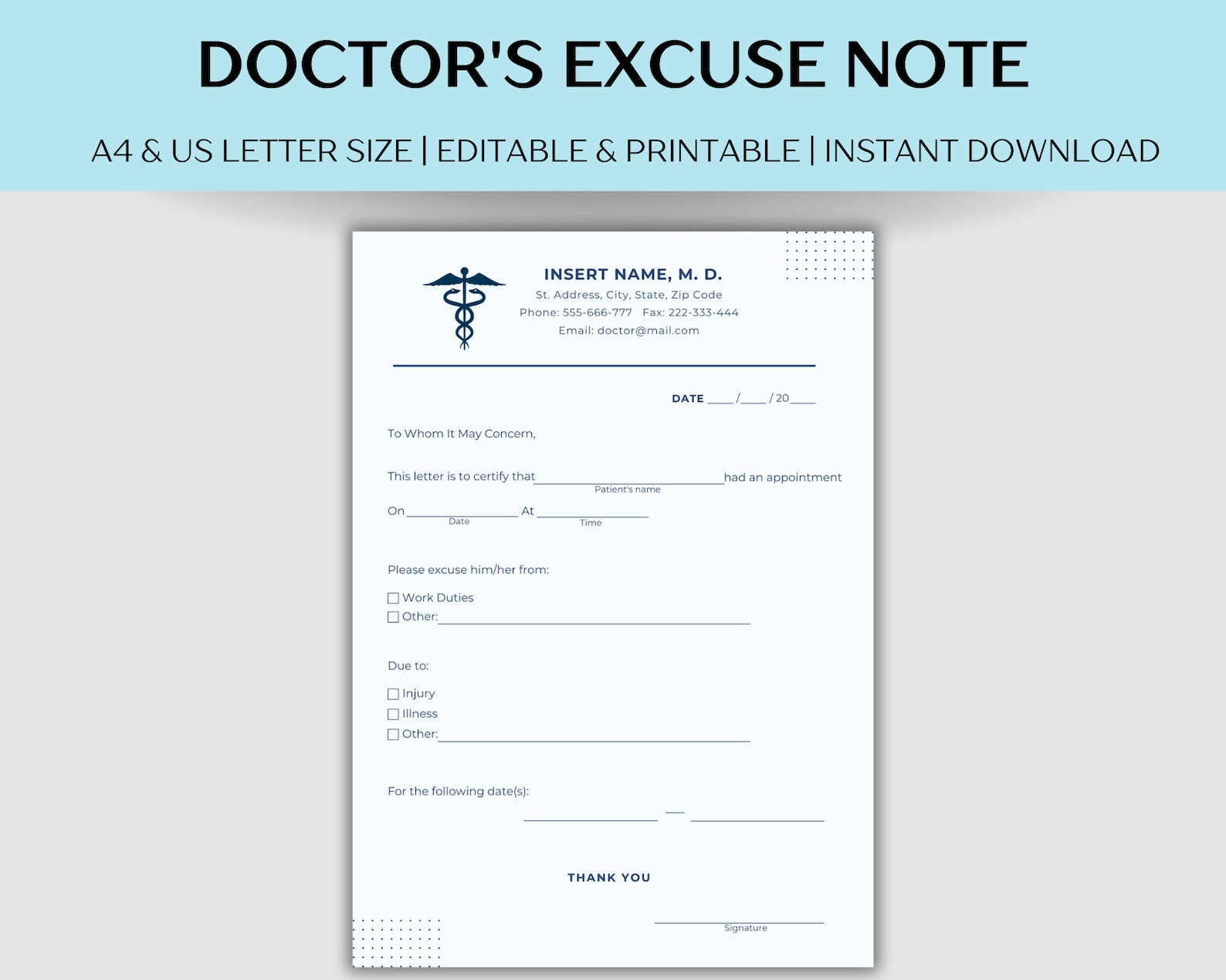 Doctors Excuse Note Template Editable, Fake Doctors Note, Excuse ...