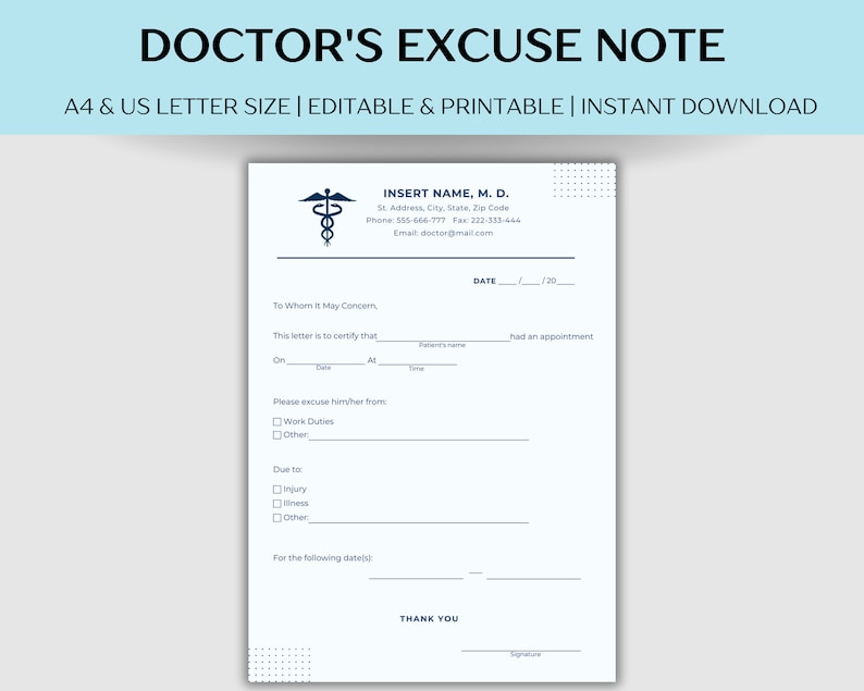 Doctors Excuse Note Template Editable, Fake Doctors Note, Excuse ...