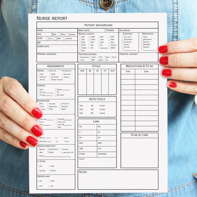Nurse Report Sheet Med Surg ICU Nurse Report Sheet Nursing - Etsy