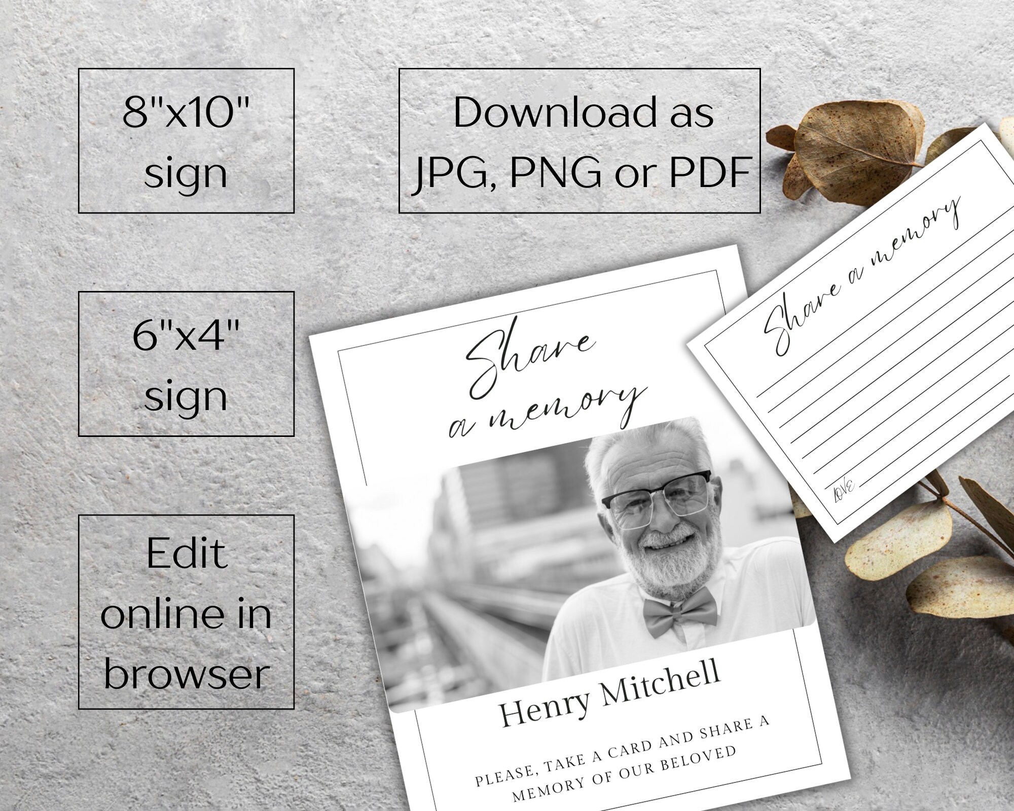 Memory Table Sign, Funeral Memory Card, Share a Memory Card & Sign ...