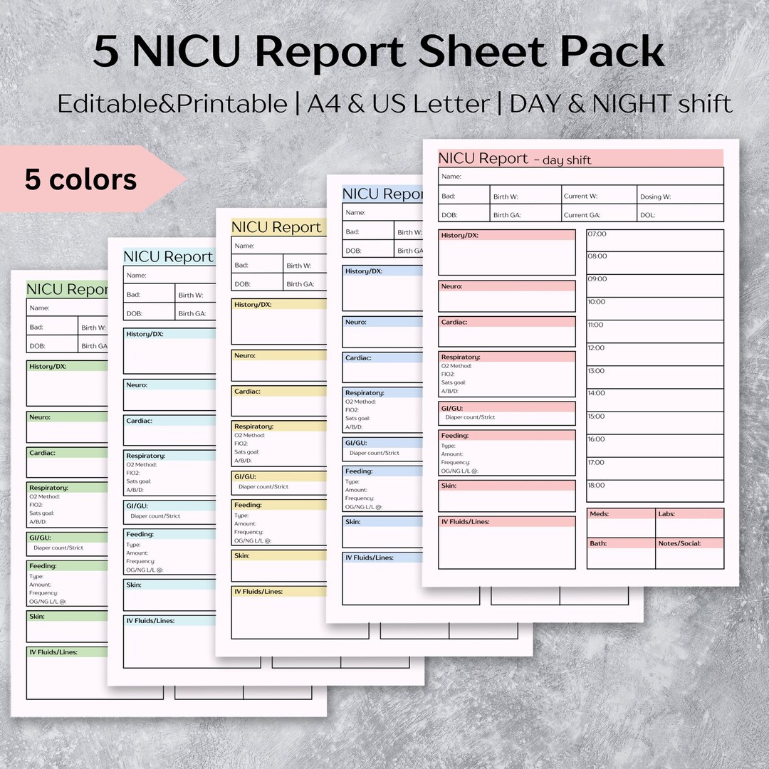 Nicu Report Sheet Printable Nicu Brain Sheet Nicu Patient - Etsy