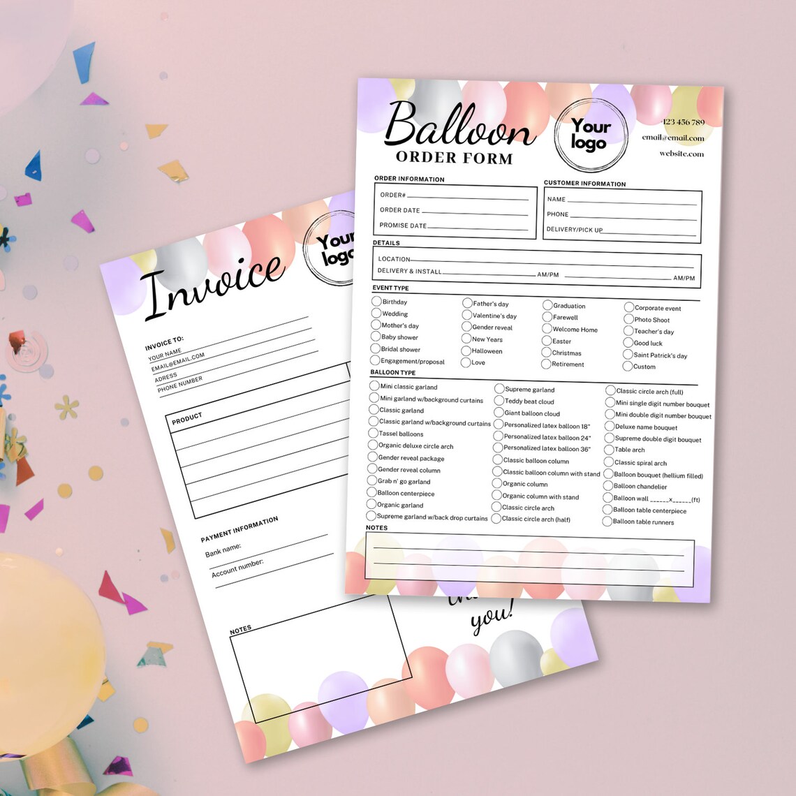 Balloon Order Form and Invoice Template, Balloon Order Tracker Template ...