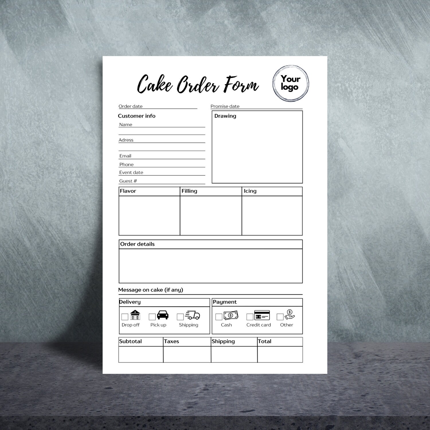 Custom Cake Order Form Template, Bakery Order Form, Order Fill Out Form ...