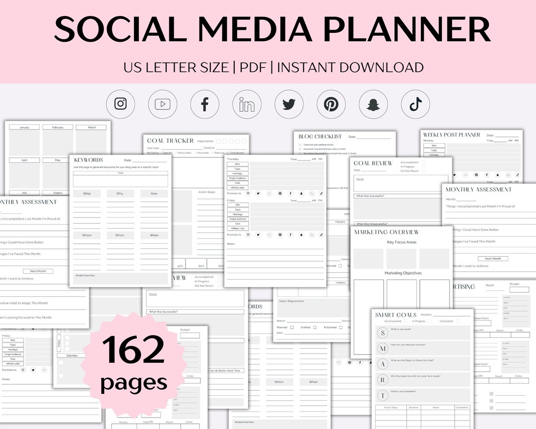 Social Media Content Planner Calendar Printable, Digital Social Media ...