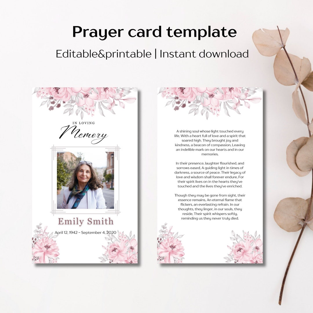 Funeral Prayer Card Template, Memorial Card, Watercolor Prayer Card ...