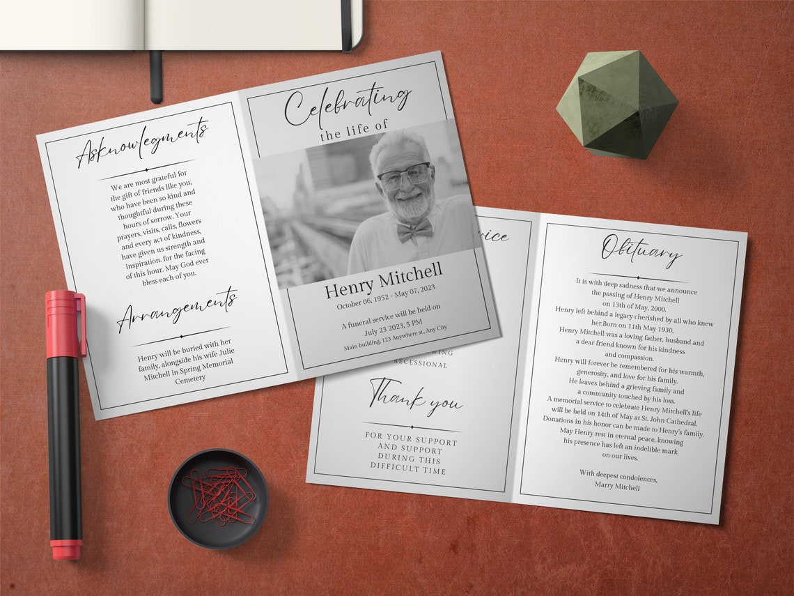 Funeral Program Template for Man Obituary Template Memorial - Etsy