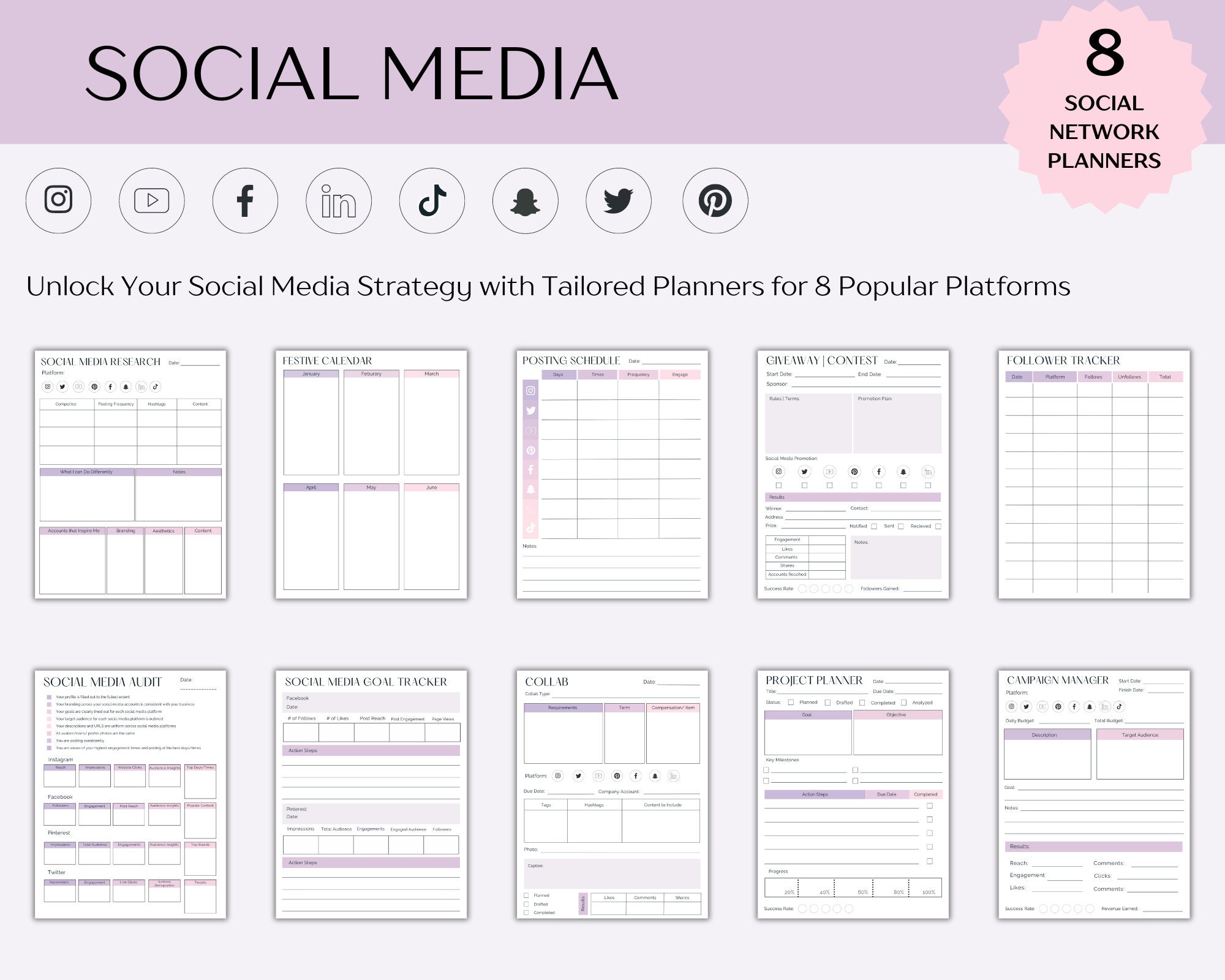 Social Media Content Planner, Digital Blog Planner, Printable Marketing ...