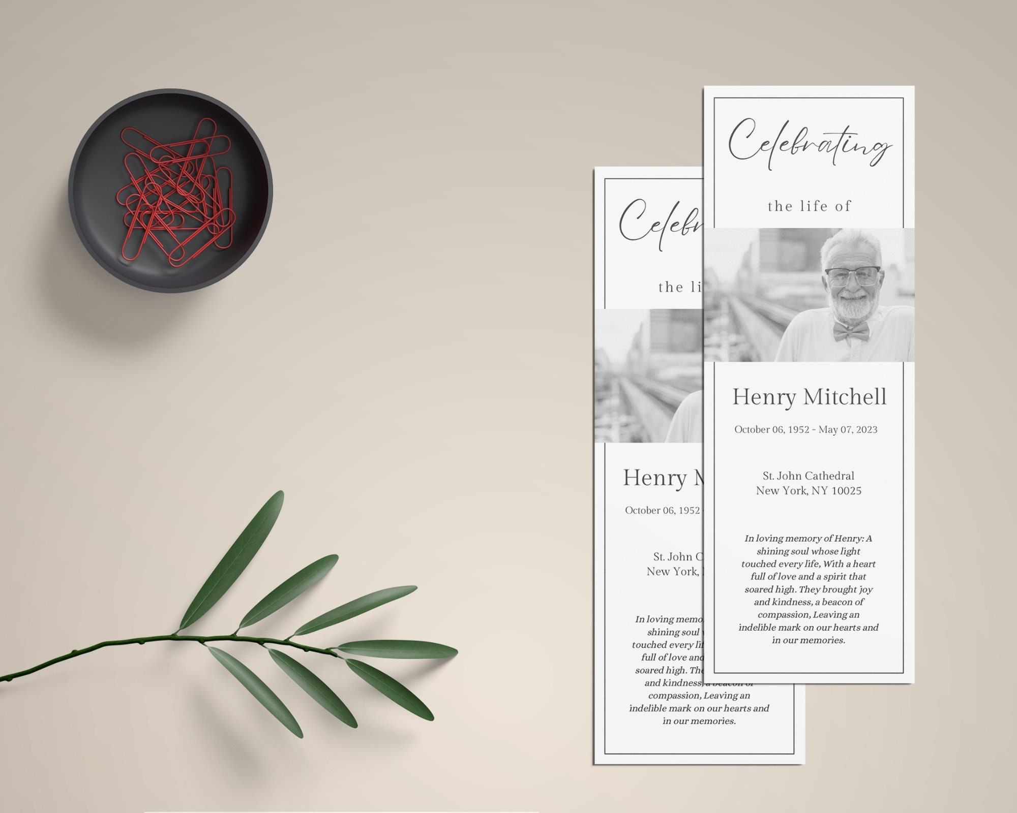 Funeral Bookmark Template for Man, Memorial Bookmark, Funeral Keepsake ...